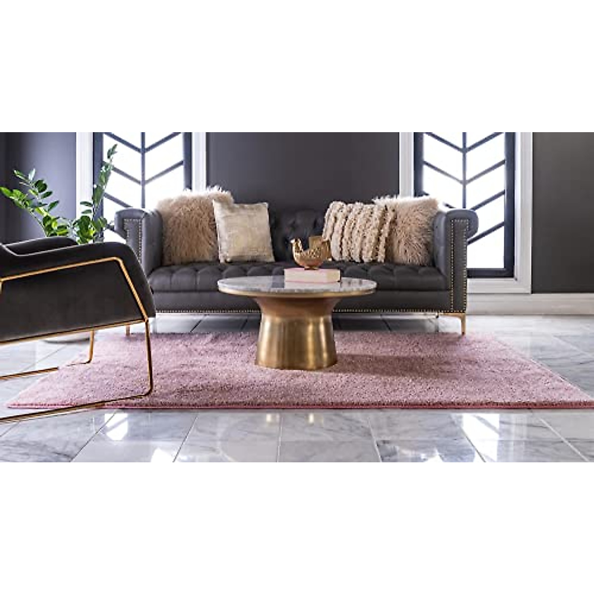 Unique Loom Solo Collection Solid, Plush, Kids, Modern Area Rug, 5 ft x 7 ft 7 in, Pink