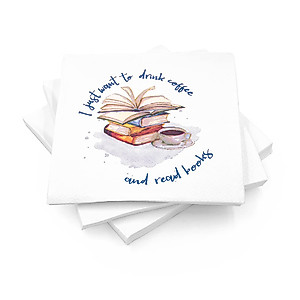 30 Pk, "Books & Coffee" Beverage 3-Ply Paper Party Napkins for Book Clubs and Events, Lunches, Garden Parties, Tea Time