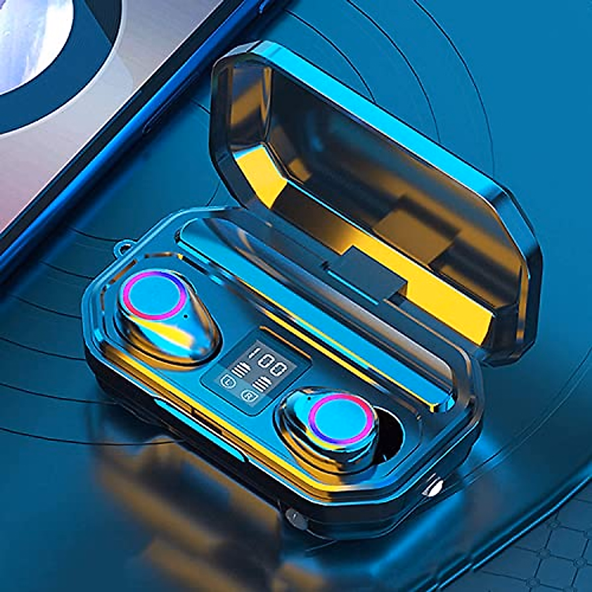 SMLLDFC Digital Display Touch-Control Wireless Bluetooth Earbuds in Ear Light-Weight with Microphone Sports Waterproof Long Battery Life Headphones with Charging Case for Outdoor Office