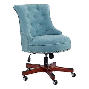 BOWERY HILL Traditional Fabric Armless Office Chair in Aqua Blue/Chrome