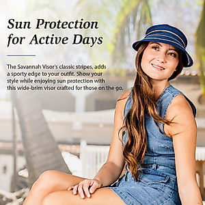 Wallaroo Hat Company Women’s Savannah Sun Visor Wide Brim, Packable Design and Adjustable Sizing for Medium Crown Sizes Versatile Style for Beach, Sports and Casual Summer Looks (Navy/Camel)