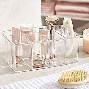 STORi 5-Compartment Clear Plastic Organizer | Rectangular Divided Makeup and Vanity Storage Bin and Office Desk Caddy | Scalloped Wall Design | Made in USA