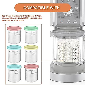 Zomixzo NC500 Ice Cream Pint Containers and Lid Compatible with Ninja Creami NC501 NC500 Series Deluxe Ice Cream Maker, 24 oz Cream Pint Containers, 6 Pack (Pink/Green/Yellow/Blue)