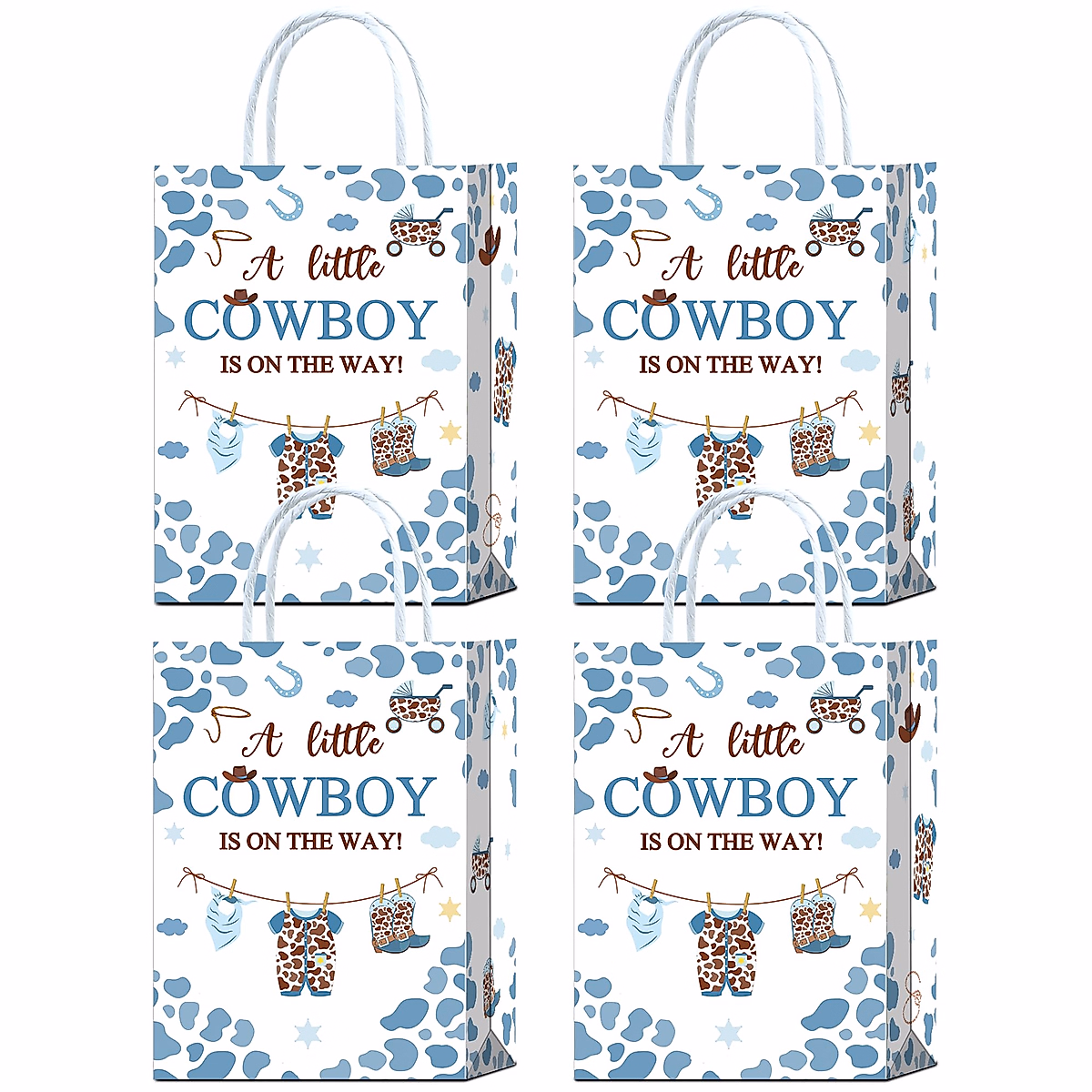 YanZonic 16Pcs A Little Cowboy Is on The Way Decorations Party Thank You Bags - Versatile Cowboy Baby Shower Supplies, Cowboy Baby Shower Decorations, A Little Cowboy Is on The Way Goodie Bags