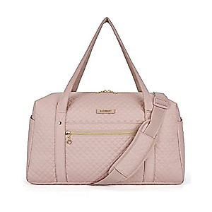 Travel Duffle Bag, BAGSMART 31L Quilted Weekender Overnight Bag for Women, Large Carry On Airport Bag with Wet Pocket & Shoe Bag for Travel, Business Trips, Sports (Pink-Basic version)