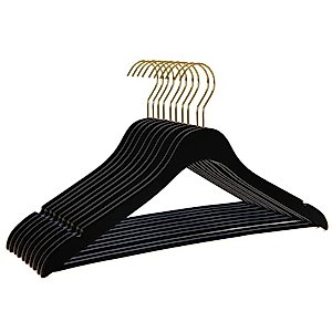 20 Luxury 16.5" Ultra Thin Space Saving Black Wooden Hangers, 360 Degree Swivel Hook, Best for Suit, Coat Hangers Shirts, Blouses, Pant, Dress Hangers Black with Gold Hook (Black, with Pant Bar, 20)