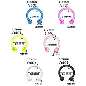 Cisyozi 16G Septum Ring Jewelry Surgical Stainless Steel Horseshoe cute Septum Nose Cartilage Helix Tragus Rook Daith Earring Hoop Lip belly Navel Eyebrow Ring Piercing Jewelry Retaine Women Men 10mm
