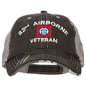 e4Hats.com US Army 82nd Airborne Veteran Embroidered Low Profile Cotton Mesh Cap - Black OSFM