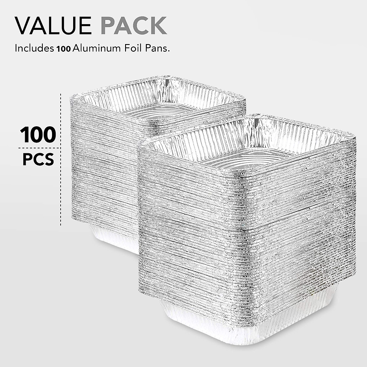 Aluminum Pans 9x13 Disposable Foil Baking Pans (100 Pack) - Half Size Steam Table Deep Pans - Tin Foil Pans Great for Cooking, Heating, Storing, Prepping Food