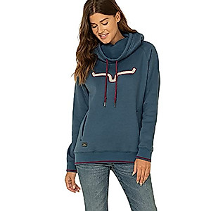 Kimes Ranch Women's Two Scoops Logo Casual Pullover Cowl-Neck Draw-String Long Sleeve Fleece Hoody, Charcoal, Large