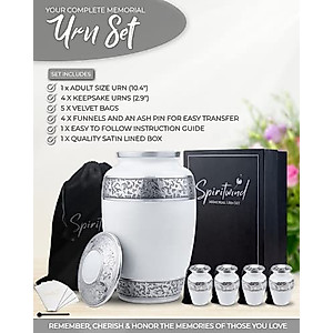 Spiritwind Cremation Urns for Adult Ashes Keepsake Set | Large White Cremation Urn with 4 Small Urns for Human Ashes | Urns for Ashes Adult Male | Urns for Human Ashes Adult Female | Decorative Urns