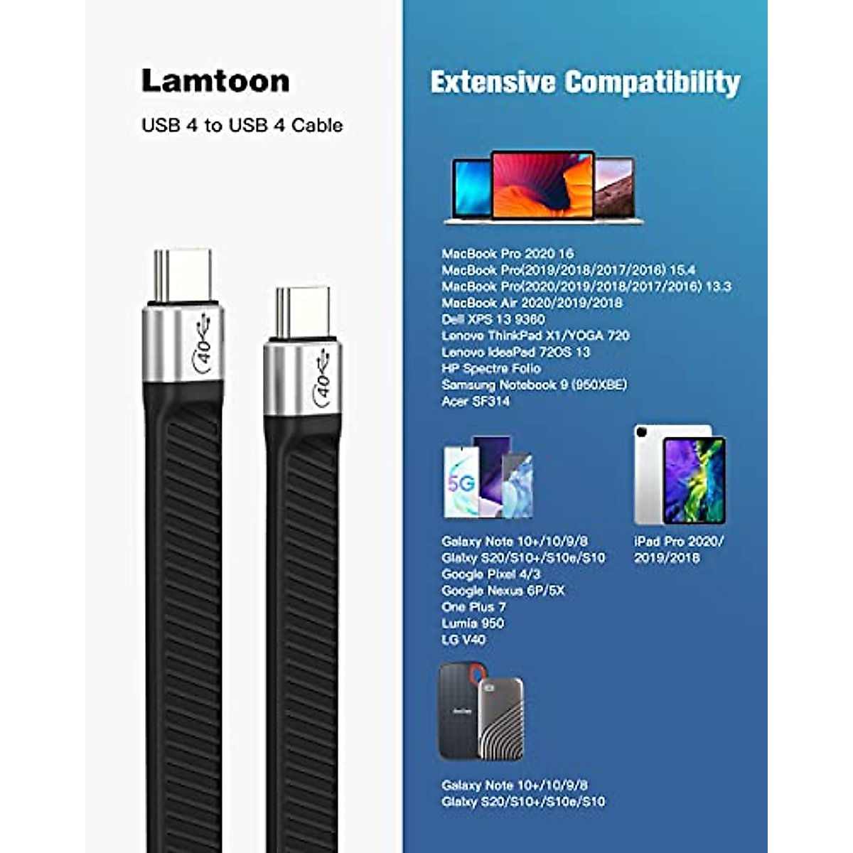 LamToon 40Gbps USB4 Compatible with Thunderbolt 4 Cable, 100W Charging,40Gbps Data Sync, Short USB C Cable Supports 8K Display, Compatible with Thunderbolt 3 and USB C 3.1 for External SSD,Hub,Docking