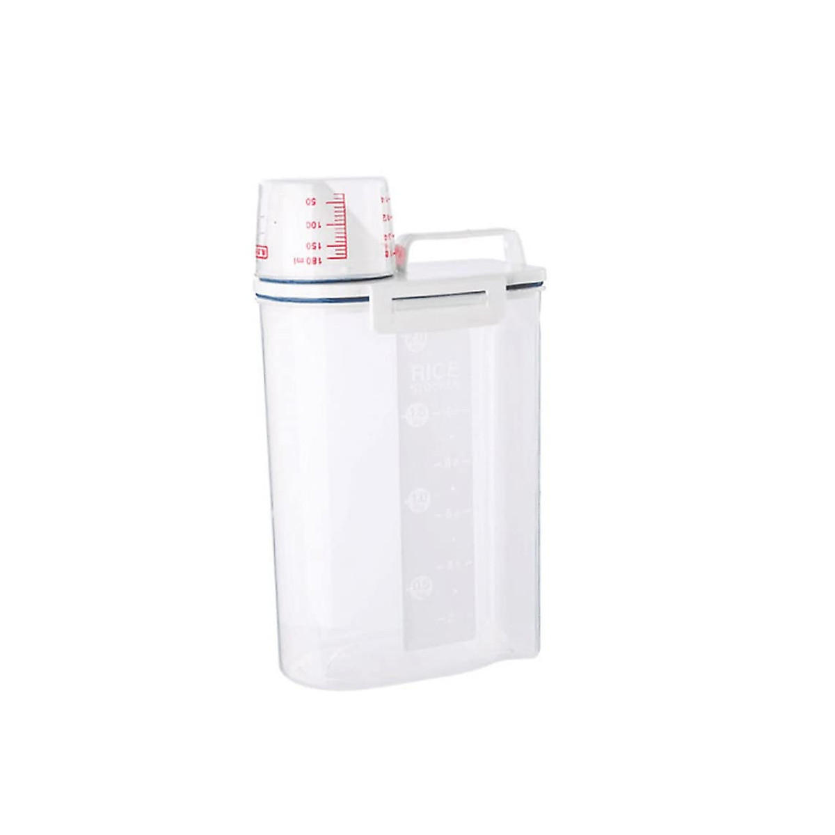 Eaarliyam Rice Storage Container, Rice Container Bin with Pour Spout and Measuring Cup Plastic Clear 2KG Cereal Food Airtight Keeper Dispenser for Home Kitchen