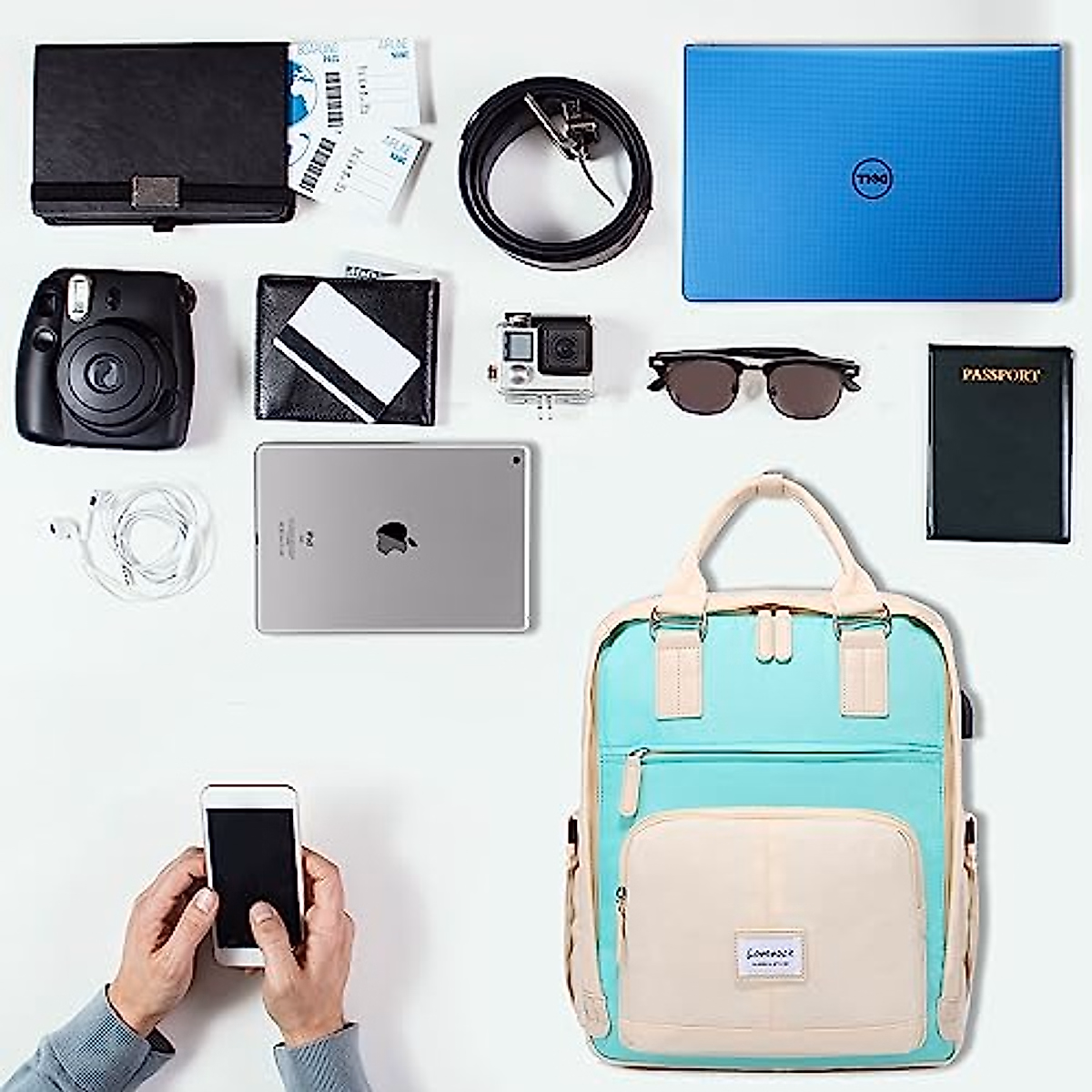 LOVEVOOK Laptop Backpacks for Women,Lightweight Cute Backpack with USB Charging Port Aesthetic Casual Travel Backpack 15.6 Inch,White&Green