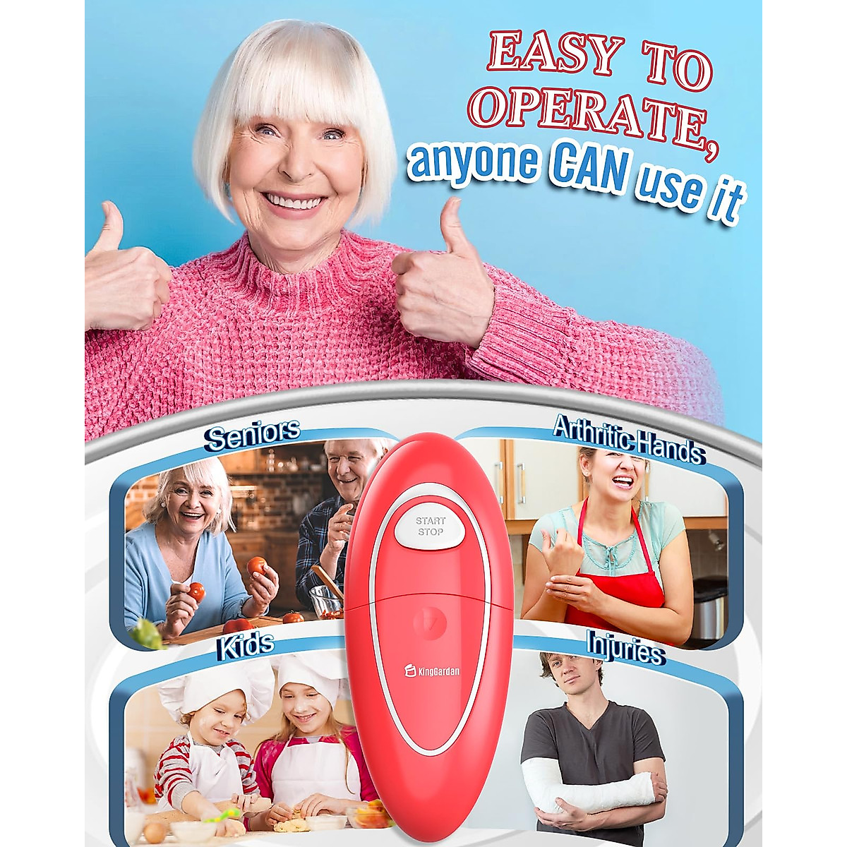 Electric Can Opener Easily Open All Can Sizes with Fast Speed & Smooth Edge, Food-Safe & Battery Operated Can Openers for Kitchen, Automatic Can Opener Hands Free for Weak Hands, Seniors, Arthritis
