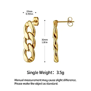 14K Thick Gold Dangle Small Earrings Link Chain Jewelry Hypoallergenic for Women