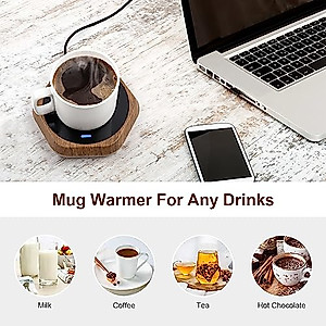 Coffee Mug Warmer:Auto On/Off Gravity-Induction Beverage Cup Warmer for Office Home Desk-Candle Warmer Coaster&Warming Heating Coffee Milk Tea Hot Chocolate-Wood Grain