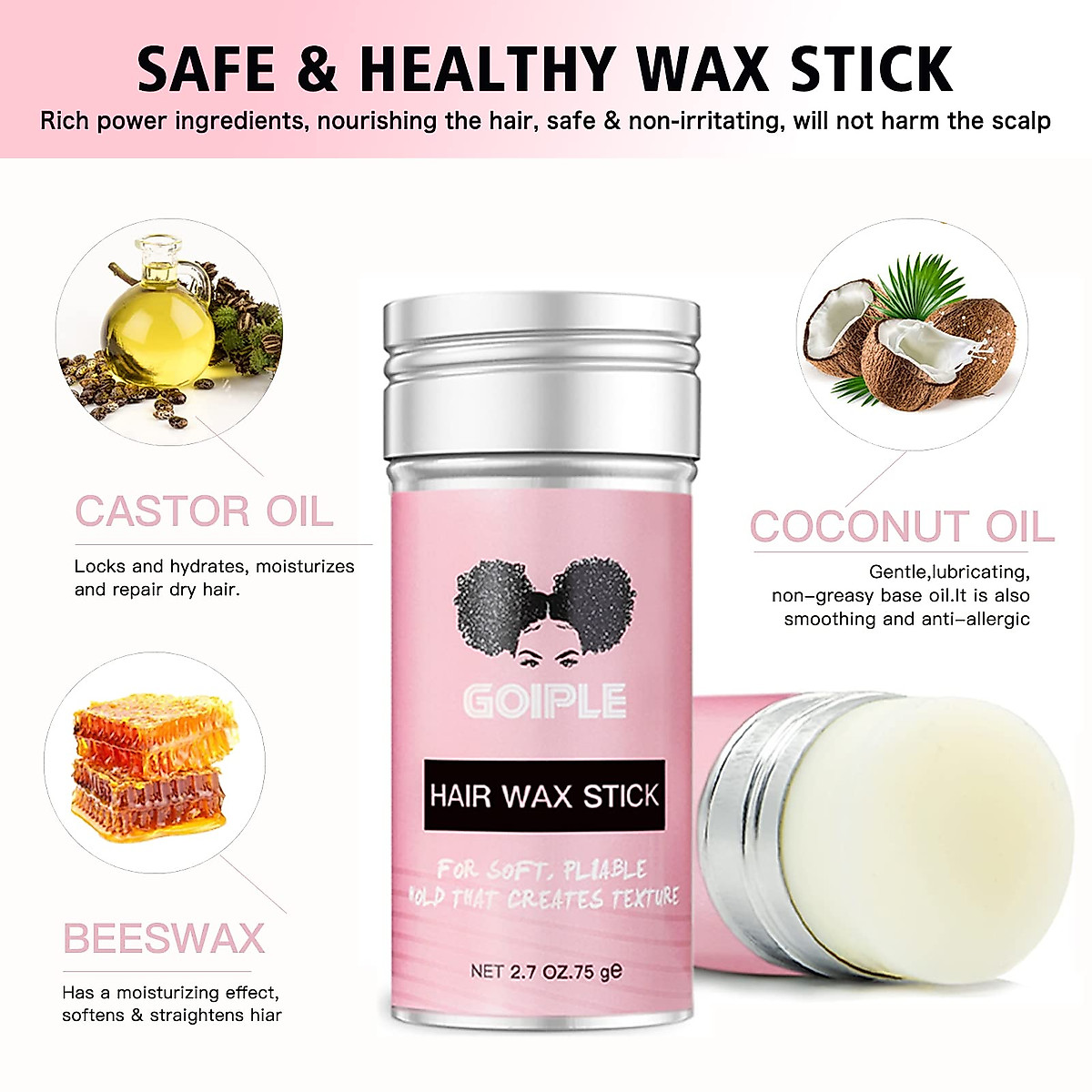 Wax Stick for Hair, Pomade Long-Lasting Wax, Smoothing & Slick Stick for Wigs, Styling Waxes for Fly Away & Edge Frizz Hair (2.7 oz)