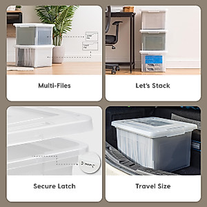 IRIS USA File Box File Organizer Plastic File Box for Letter/Legal File, BPA-Free Plastic Storage Bin Tote Organizer with Durable and Secure Latching Lid, Stackable and Nestable, Pearl 35 Qt. 4Pack