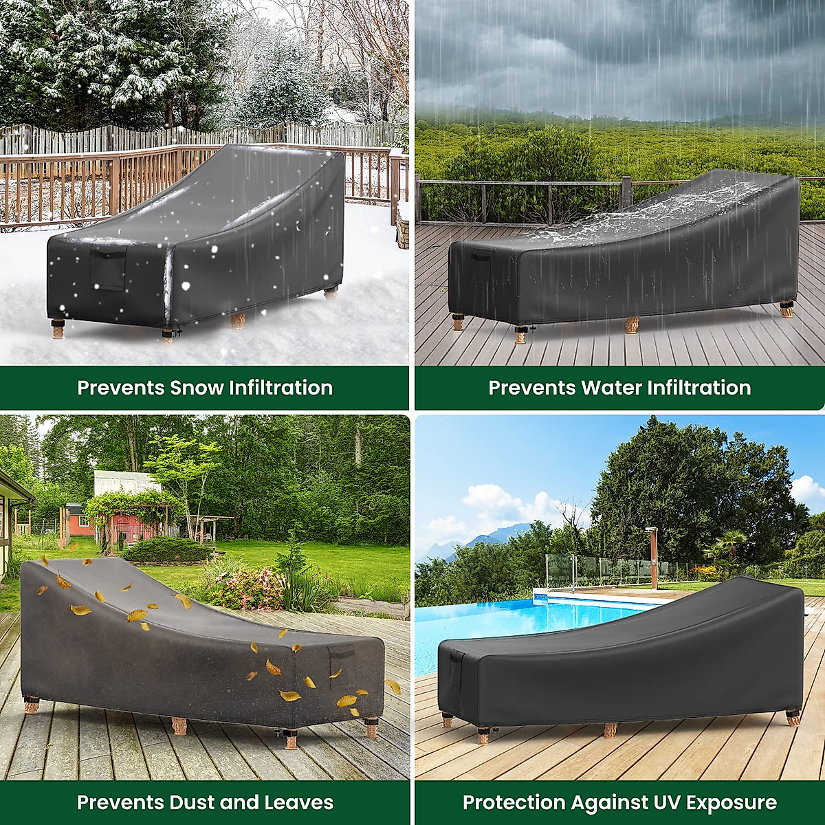 Mrrihand Chaise Lounge Cover, Patio Furniture Covers, Patio Lounge Chair Cover Waterproof and UV Resistant, Oxford Heavy Duty Outdoor Furniture Covers with Air Vent 2 Pack - 68L x 30W x 30H inch