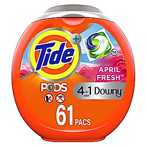 Tide PODS Plus Downy 4 in 1 HE Turbo Laundry Detergent Soap Pods, April Fresh Scent, 61 Count Tub - Packaging May Vary