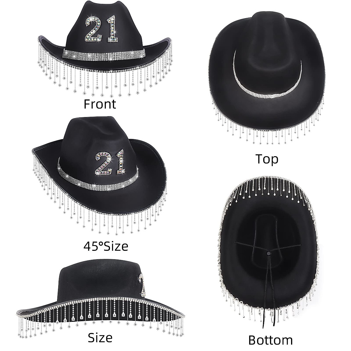 JUSTOTRY 21st Birthday Black Cowboy Hat - 21ST Birth Day Gifts Outfit for Women Cowgirl Hats with Wide Brime for 21st Birthday Decorations…