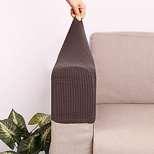 VOSAREA Arm Covers for Sofa 2pcs Chair Arm Protectors Sofa Armrest Cover Universal Sofa Armchair Slipcovers Recliner Chair Arm Cover for Home Office (Dark Coffee) Couch Armrest Covers