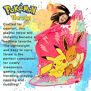 Franco Pokemon Anime Pikachu and Eevee Kids Bedding Super Soft Micro Raschel Throw, 46 in x 60 in, (Official Licensed Product)