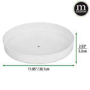 mDesign Rustic Lazy Susan Turntable Metal Spinner Tray - Kitchen Cabinet, Pantry, Fridge, Cupboards, or Counter Organizing, Fully Rotating Organizer for Food, Spices, and Condiments, 12" Round, White