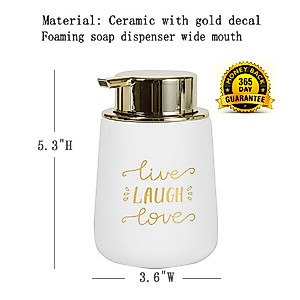 White Foam Hand Soap Dispenser - 11 oz Bathroom Lotion Hand Pump Dispenser foaming soap Dispenser Ceramic Dish Liquid Dispenser for Kitchen Hand Wash Dispenser (White)