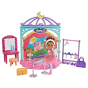 Barbie Club Chelsea Doll and Ballet Playset, 6-inch Brunette, with Transforming Stage, Accessories Including Ballet Barre, Fashion and Accessories, Gift for 3 to 7 Year Olds