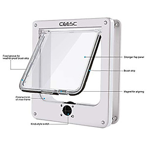 CEESC Cat Doors, Magnetic Pet Door with Rotary 4 Way Lock for Cats, Kitties and Kittens, Upgraded Version (Medium, White)