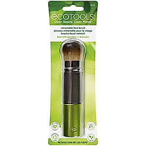 EcoTools Travel Kabuki Makeup Brush for Foundation, Blush, Bronzer, & Powder, Retractable, Green, Aluminum, Sustainable, Travel Friendly & Perfect for On The Go, 1 Count