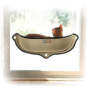 K&H PET PRODUCTS EZ Mount Window Mounted Cat Bed, Cat Window Hammock, Sturdy Cat Window Perch, Cat Window Bed Cat Furniture - Tan Cat Window Bed