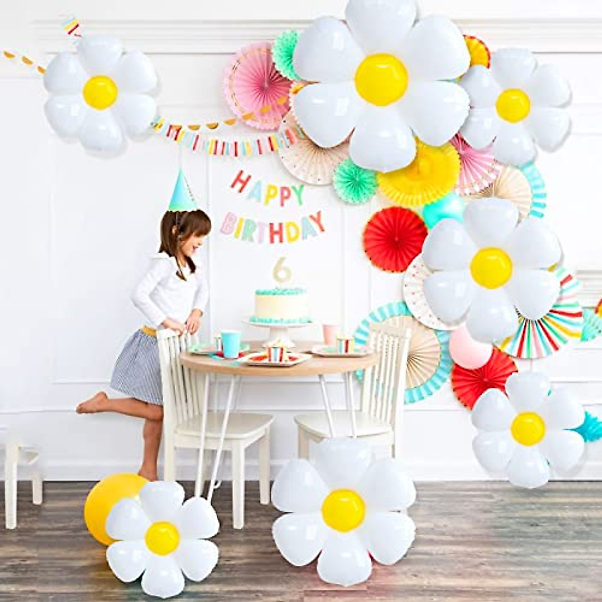 Cadeya 10 Pcs Daisy Balloons, Huge White Flower Aluminum Foil Balloons for Birthday, Baby Shower, Wedding, Daisy Party Decorations Supplies