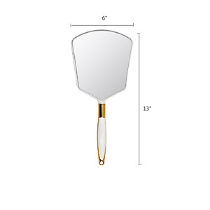 Eaoundm Hand Held Mirror with Handle, Makeup Hand Mirror with Hook Hole for Bathroom and Bedroom, Barbers Haircut Mirror for Home and Salon (6 W X6.8 L inchs, White)