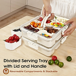 2 Pack Snack Box Containers with Lid and Handle, 8-Compartment Divided Serving Tray for Kids and Adults, Portable Snackle Box for Veggies, Fruit, and Snacks, Perfect for Travel, Camping, and Picnic