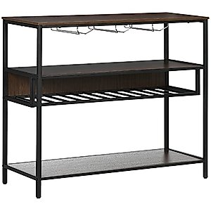 HOMCOM Industrial Wine Rack with 11-Bottles Holder, Free Standing Wine Shelf with Glass Holders for Home Bar, Kitchen, Dark Brown