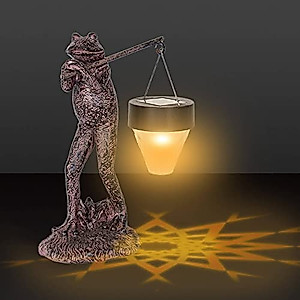 Garden Frog Statues Outdoor Decor with Waterproof Solar Frog Figurine Lights for Patio Yard Lawn Outdoor Decorations 6.6"