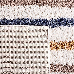 SAFAVIEH Calico Shag Collection Area Rug - 6'7" Square, Ivory & Gold, Stripe Design, Non-Shedding & Easy Care, 1.6-inch Thick Ideal for High Traffic Areas in Living Room, Bedroom (CLC110A)