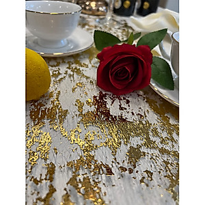 Sunlunckystar Glitter Metallic Gold Table Runner 11x108 Inch, Mesh Thin Sparkle Table Runner Roll, Table Decorations for Wedding Bridal Shower, Birthday Party, Baby Shower（1PC）