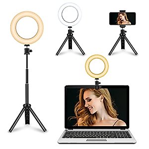 Selfie Ring Light with Stand,Video Conference Lighting,3 Dimmable Color and 10 Brightness Level Easy to Use Suitable for Webcam Lighting/Remote Working