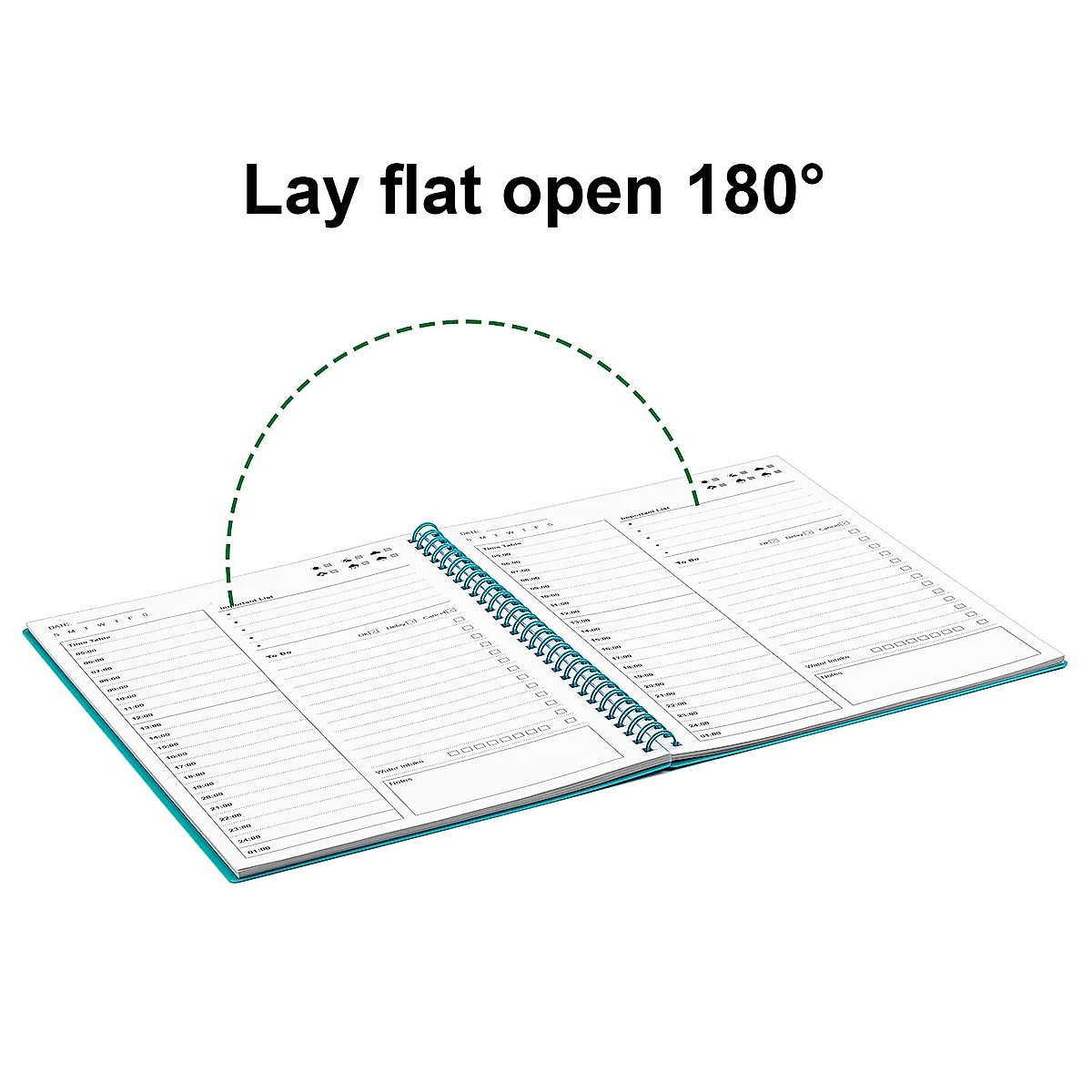 Daily Planner Undated, To Do List Notebook with Hourly Schedule, Time Management Manual and Planner, Personal Organizers, 7.6"x10.2", 48 Sheets/96 Pages, Green
