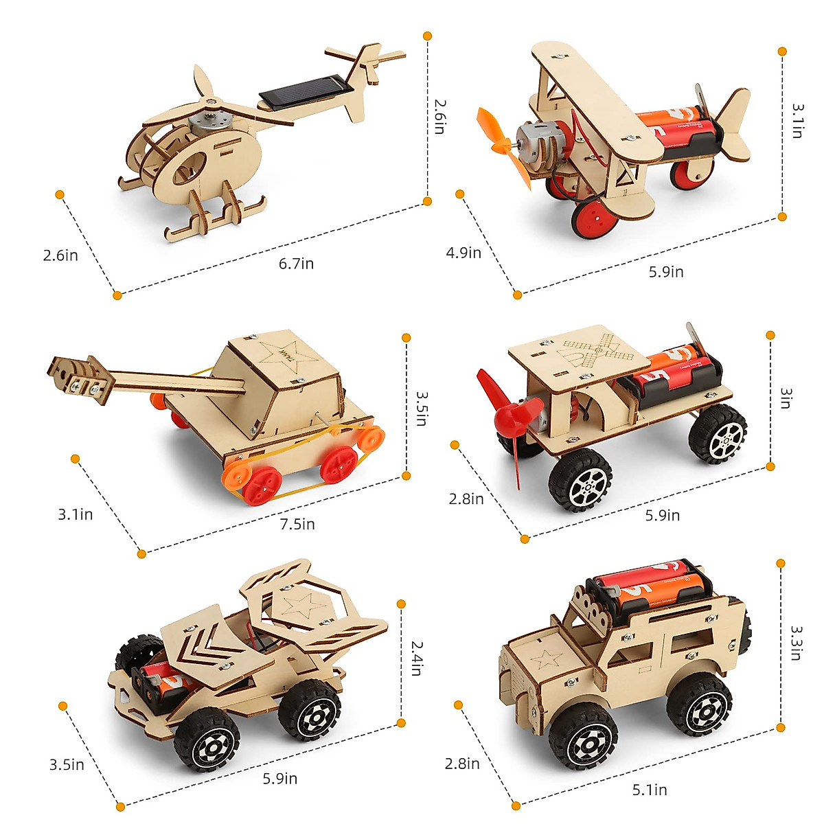 STEM Kits for Kids Age 8-10 10-12, 6 Set Wood Building Projects Crafts Science Model Car Kits for Kids Age 8-12 5-7, Wooden 3D Puzzles, STEM Toys for Boys 7 8 9 10 12 13 Year Old Birthday Gifts