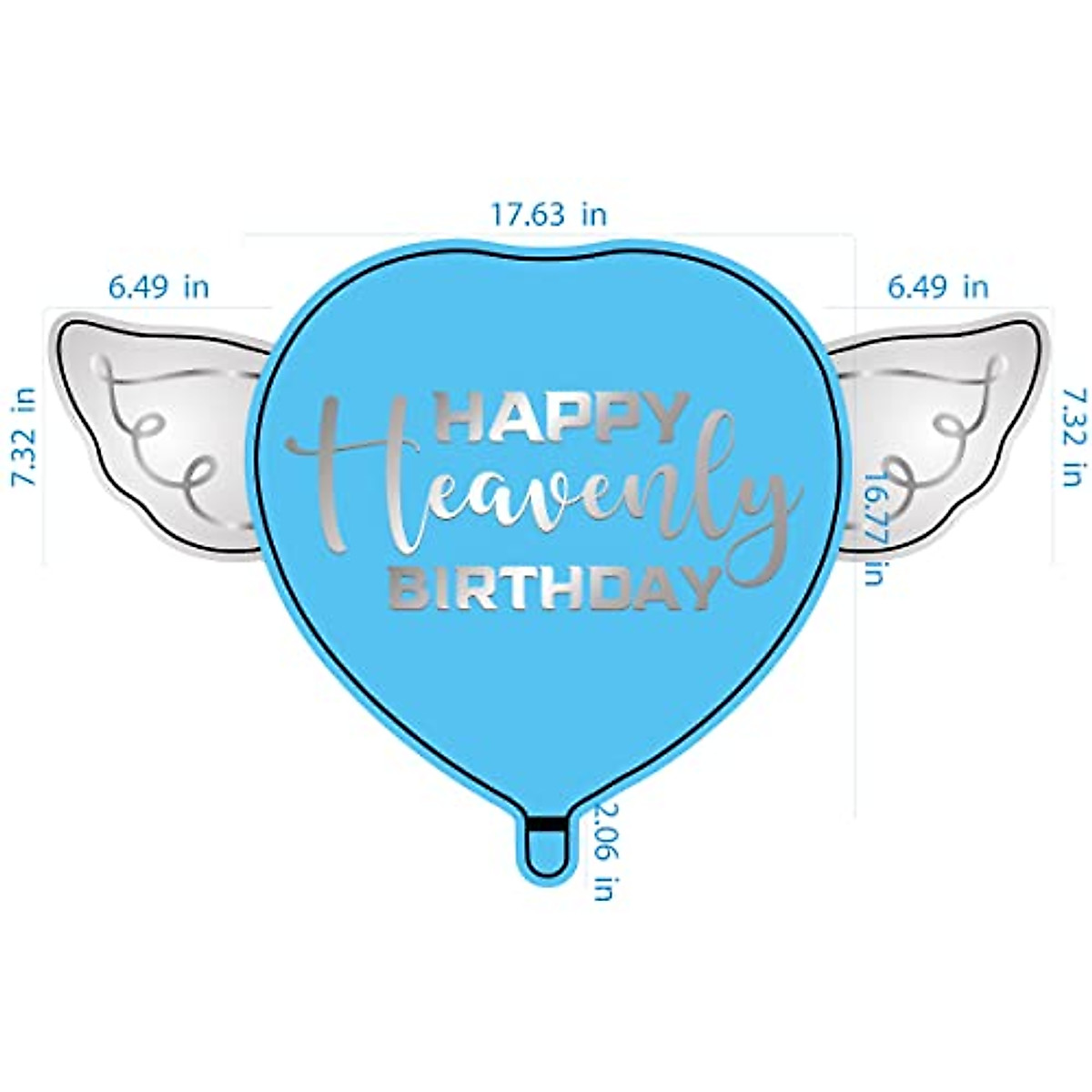 Happy Heavenly Birthday blue heart shaped balloon with angel wings