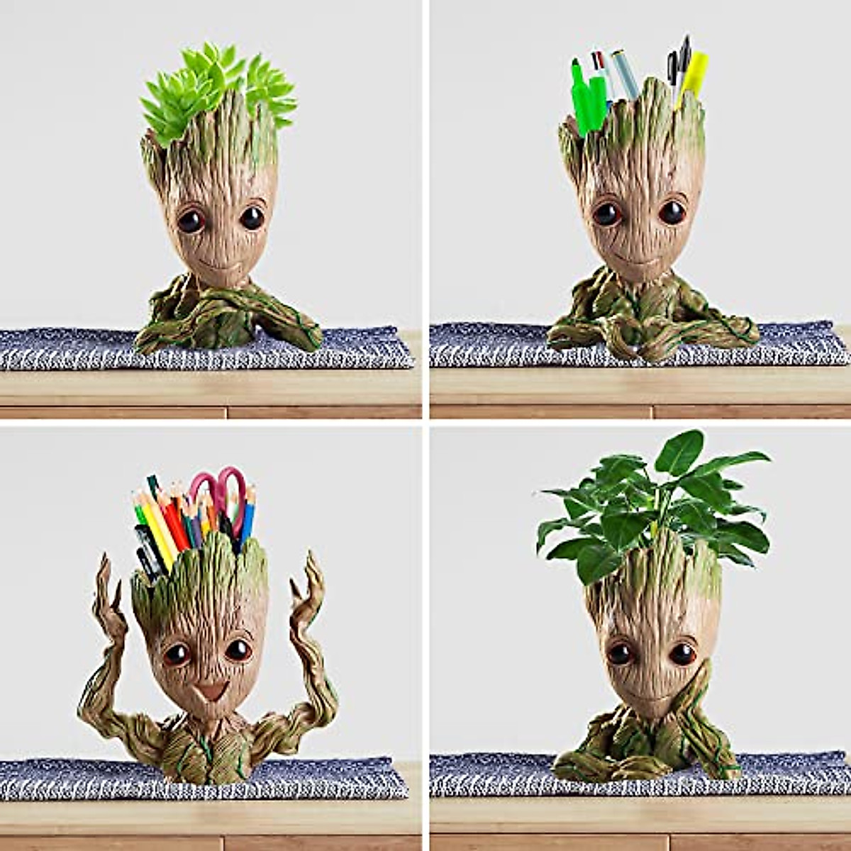 4 Styles Flowerpot Baby Groot Flower Pot Succulent Planter Pot Pencil Holder Office Party Ornament Christmas Birthday Gift (4 Styles)