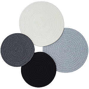 Coomin Trivets for Hot Dishes and Pans, 4Pcs Heat Resistant Pot Holders for Kitchen, 9.5 inch and 7 inch Handmade Woven Potholders, Cotton Pad Mats for Quartz Countertops and Table, Home Decor