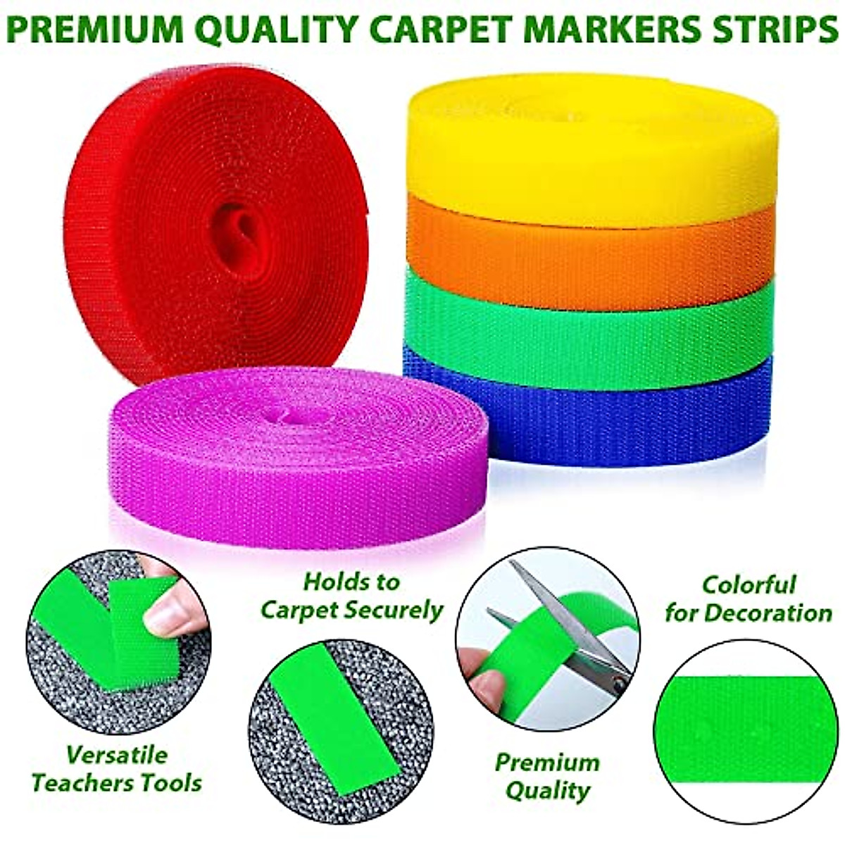 6 Rolls 100 Feet Carpet Marker Strips for Classroom, Mckanti Nylon Carpet Strips Carpet Spots Strips Floor Carpet Markers for Teachers Student Line up School Social Distance