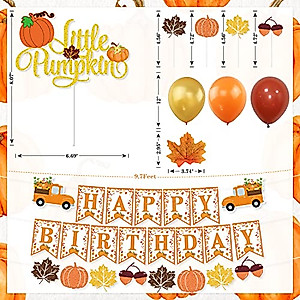K KUMEED Little Pumpkin Party Decorations, Happy Birthday Pumpkin Banner Maple Leaves Cake Topper Latex Balloons for Fall Theme Baby Shower Birthday Decorations Party Supplies