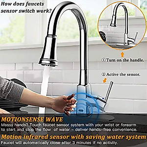 Touchless Kitchen Faucet,Soosi Motion Sensor Single Handle Automatic Kitchen Faucets One/3 Hole 3-Function Kitchen Faucets with Pull Down Sprayer Spot Free Polished Chrome Solid Brass Stainless Steel